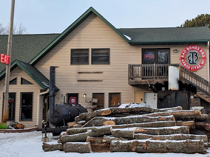 Wood-fired authenticity stacked high - when your fuel pile looks this serious, you know dinner's going to be spectacular.