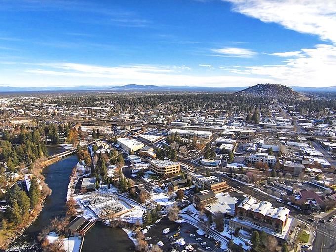 Downtown Bend at dusk feels like stepping into a Norman Rockwell painting with mountain views included.
