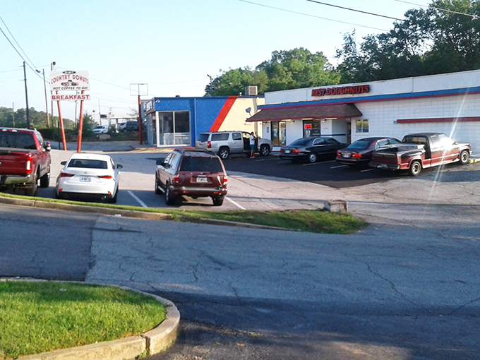 The unassuming blue and white exterior of Best Country Doughnuts - where donut dreams come true without the fancy frills.