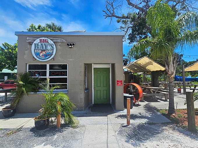 The unassuming exterior of Big Ray's Fish Camp &ndash; where seafood legends are born in a building smaller than most living rooms.