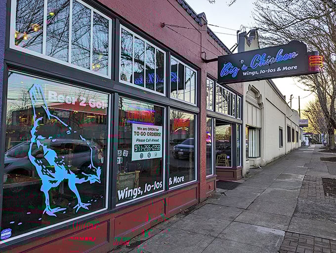 That blue chicken knows what's up - crispy treasures await inside this humble Portland gem.