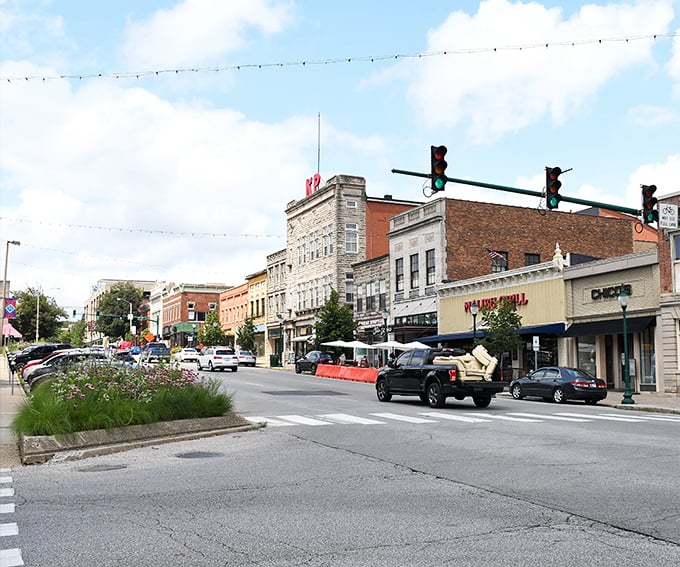 Downtown Bloomington's charming streets invite leisurely strolls where every corner promises a delightful discovery. 
