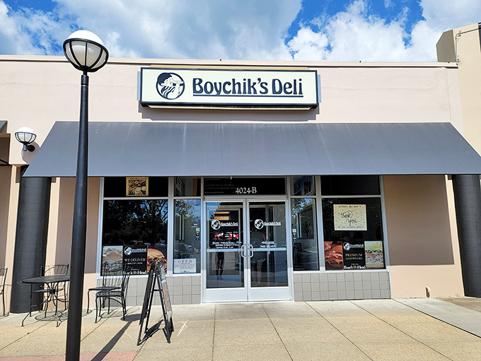 Boychiks Deli's storefront promises Jewish deli magic behind those doors. That awning might as well say "Sandwich Paradise Ahead!"