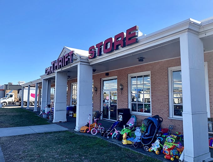 Look at that storefront gleaming like a beacon for bargain hunters everywhere!