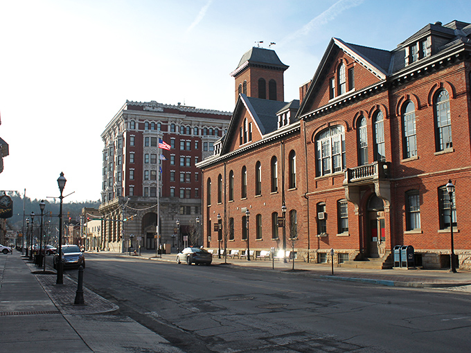 Historic brick buildings line Clearfield's charming downtown, where your Social Security check stretches like taffy at a county fair.