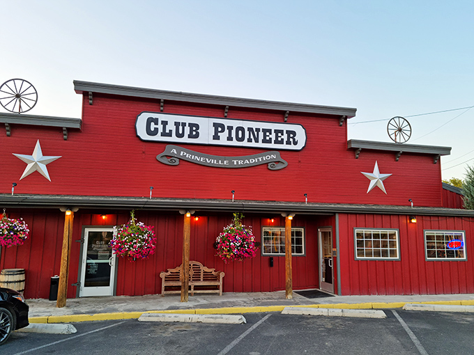 That red barn exterior isn't fooling anyone - this is where serious steak magic happens in Prineville.