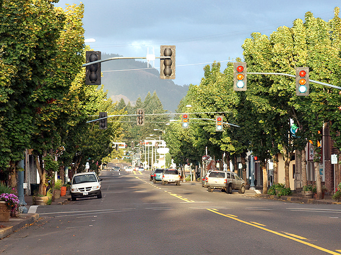 Main Street magic! Cottage Grove's tree-lined avenue invites you to slow down and savor small-town Oregon at its finest.
