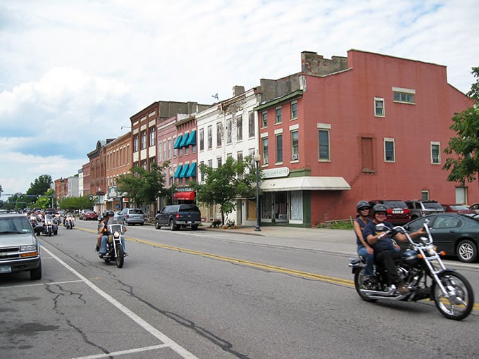 Dansville's historic Main Street welcomes motorcyclists cruising through town. Small-town charm with big savings on everyday essentials!