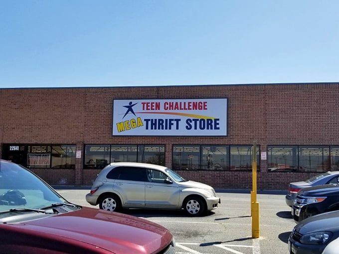 That bright yellow "MEGA" sign isn't kidding around - this warehouse-sized wonderland delivers serious thrift store thrills.