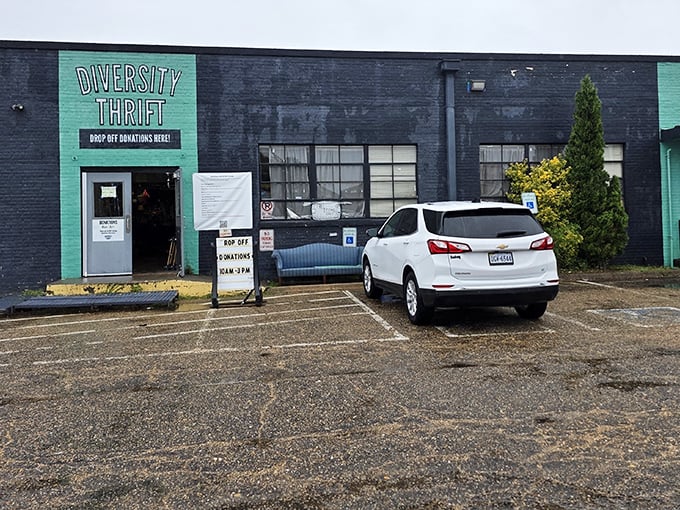 That turquoise and navy storefront isn't just eye-catching &ndash; it's practically winking at bargain hunters driving by.