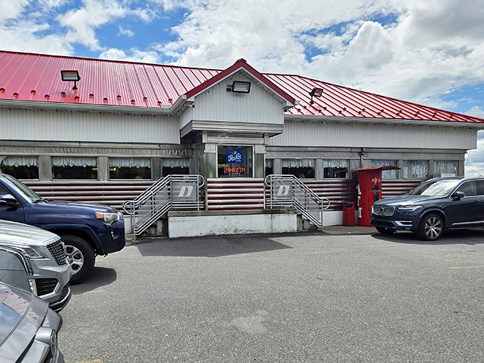 Classic Americana shines through that red roof and chrome siding. Like finding a time machine disguised as a restaurant!