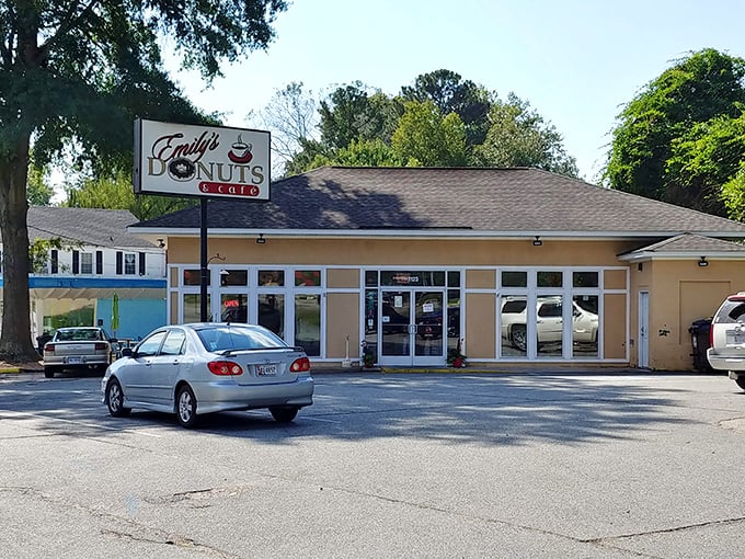 That classic donut shop charm never goes out of style - just look at this welcoming storefront.