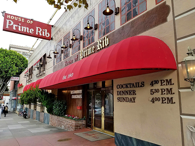 That red awning beckons like a beacon of beef bliss in the heart of San Francisco.