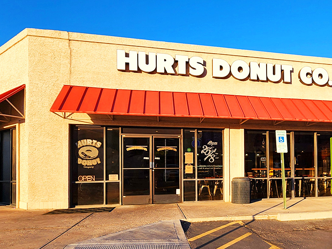 That red awning calls to you like a beacon of sugary salvation in the desert heat.