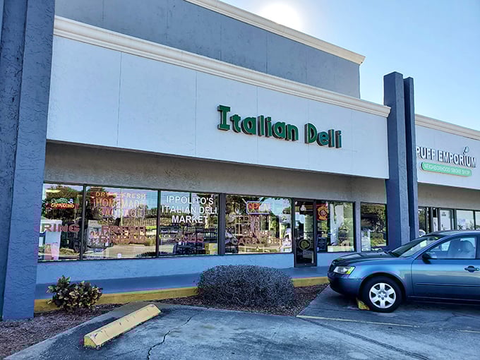 Sometimes the best treasures hide in plain sight - this Italian deli's storefront promises authentic flavors within.