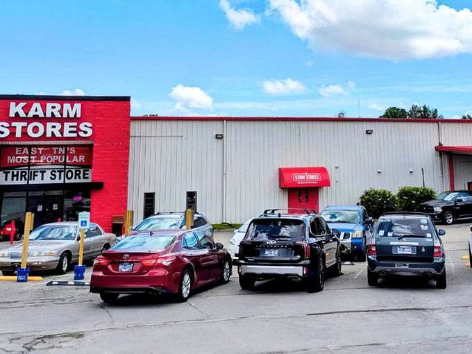 That parking lot tells the whole story - when thrift hunters gather like this, treasure awaits inside.