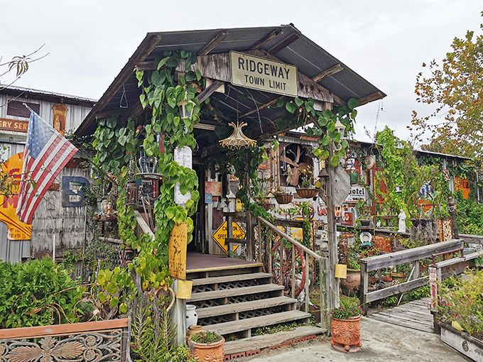 The rustic charm of Ridgeway Town Limit at Keller's Flea Market feels like stepping into a Southern novel where every porch has a story to tell.