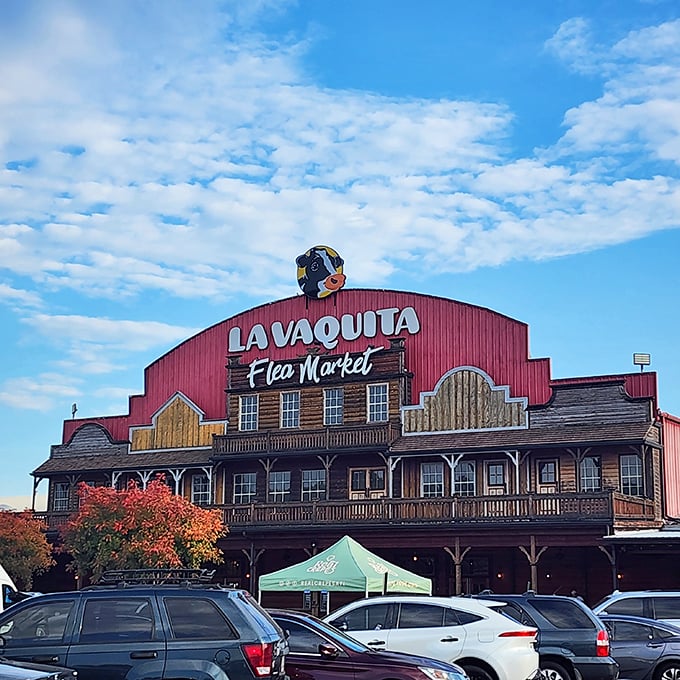 That red barn facade isn't just for show - it's your gateway to treasure hunting paradise in rural Georgia.