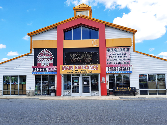 Like a carnival funhouse, this colorful building practically shouts "adventure awaits inside" from every painted surface.
