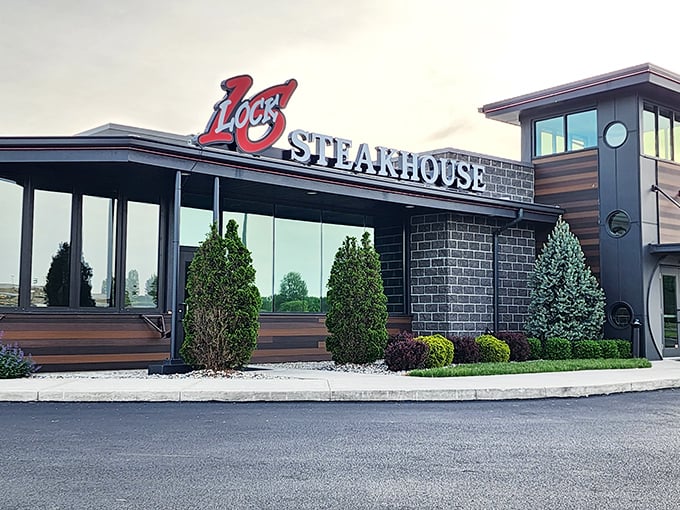 Lock Sixteen's modern exterior whispers sophistication while promising the kind of steaks that make vegetarians reconsider their life choices.