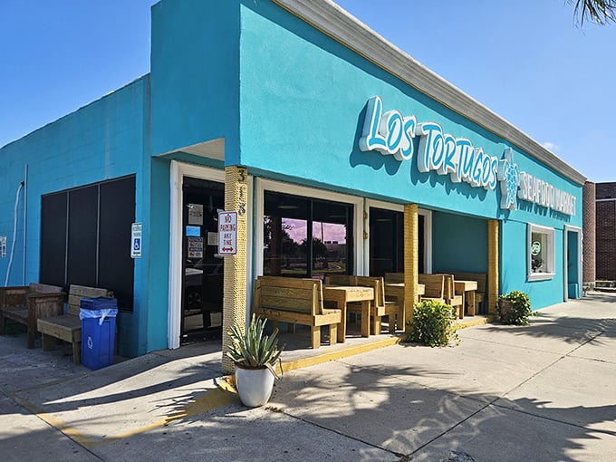 The turquoise charm of Los Tortugo's beckons seafood lovers like a coastal mirage. Simple outside, seafood paradise inside!