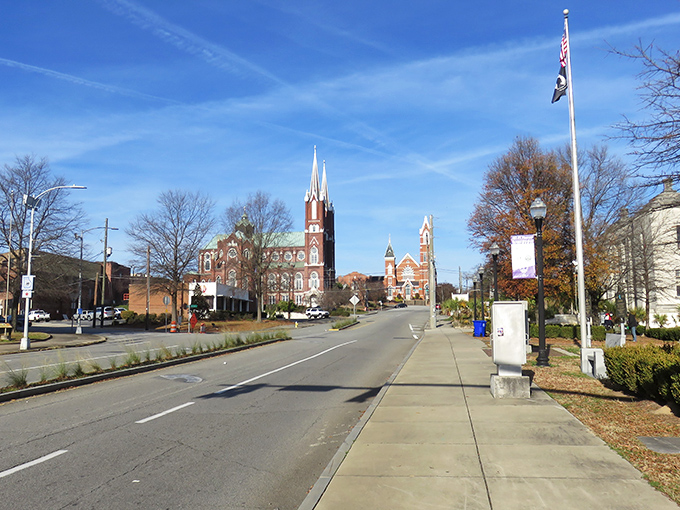 Historic Macon's skyline welcomes visitors with stunning architecture and church spires that tell stories of Georgia's rich past.