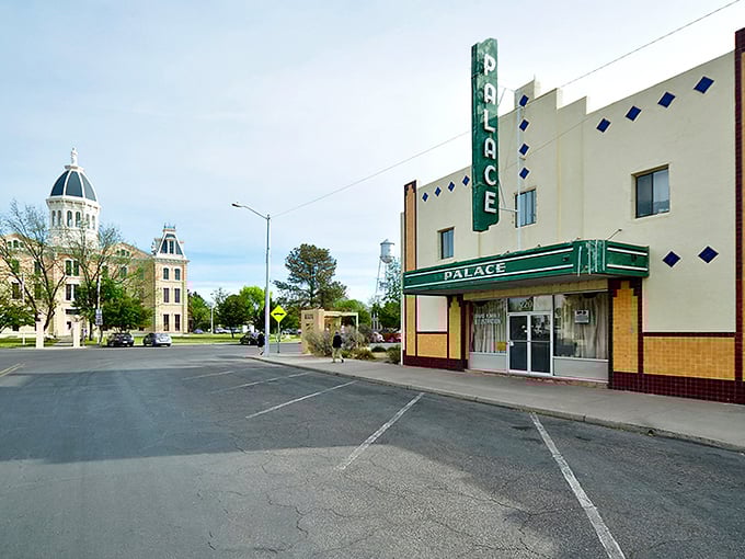 Main Street Marfa stretches wide and quiet, where the biggest traffic jam involves tumbleweeds and contemplation.