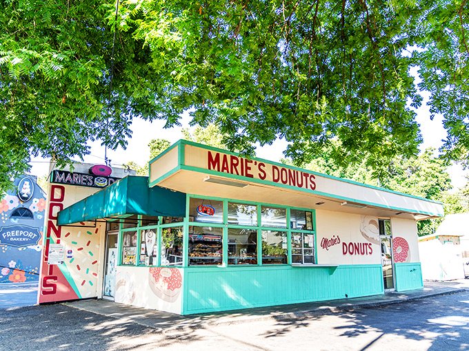 That turquoise exterior isn't just eye candy &ndash; it's a beacon calling all donut lovers home.