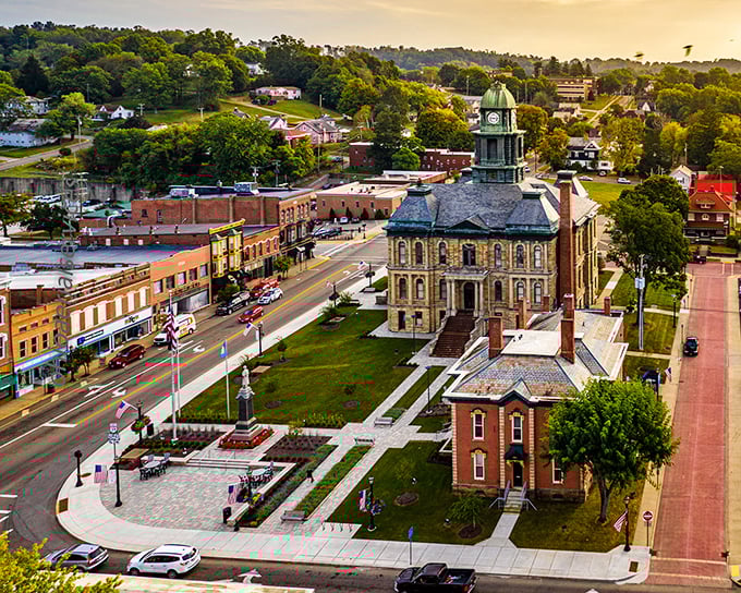 Millersburg's courthouse stands like a proud sentinel, watching over this Amish country gem with timeless grace.