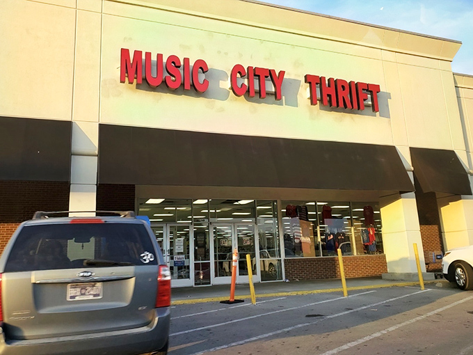 The bright red "Music City Thrift" sign beckons like a siren song to bargain hunters across Nashville.
