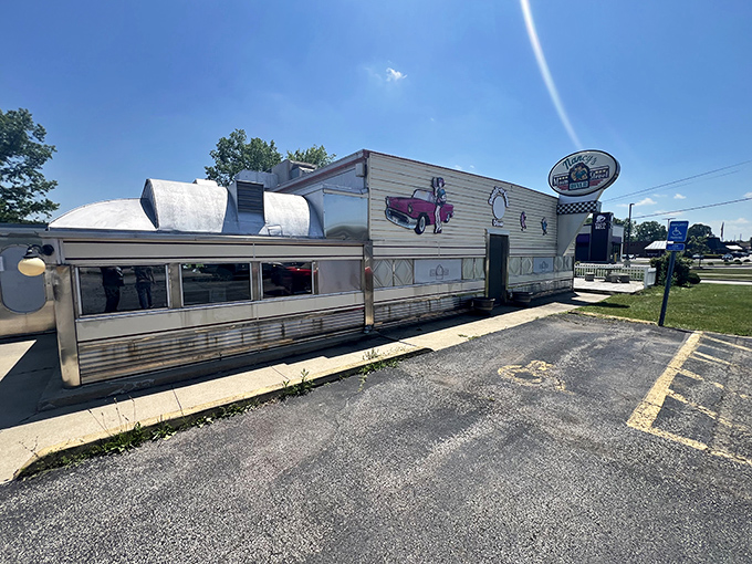 Classic Americana on a plate! Nancy's shiny metal exterior promises the kind of breakfast that'll make you skip your diet faster than you can say "more coffee, please."
