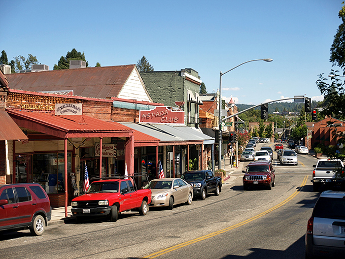 Nevada City's main street looks like a movie set from the Gold Rush era, complete with vintage storefronts and mountain charm.