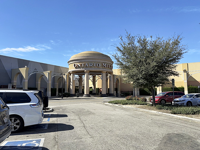The grand entrance to Ontario Mills beckons like a retail Taj Mahal. Those columns aren't just for show&mdash;they're gateways to bargain paradise!