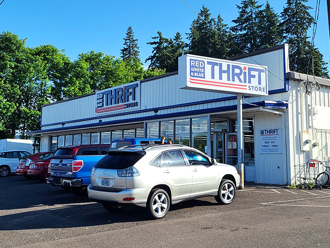 Look at that parking lot - when thrift stores draw crowds like a Beatles reunion, you know the deals inside are legendary.
