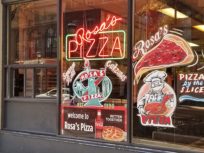 Like Broadway meets Brooklyn, Rosa's neon glow beckons hungry souls through Atlanta's bustling streets with irresistible charm.