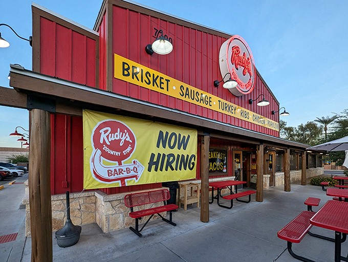 That red barn exterior might fool you, but inside lies barbecue gold waiting to be discovered.