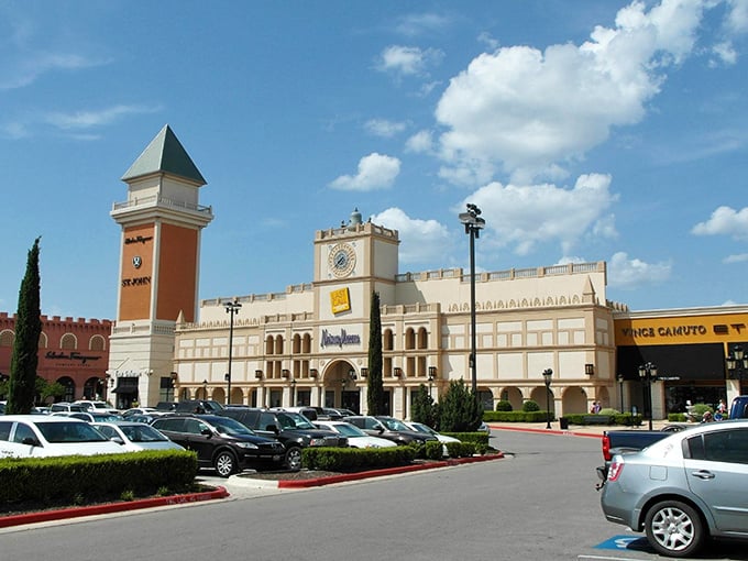 Look at that castle-like architecture - shopping here feels like conquering retail royalty with serious savings.