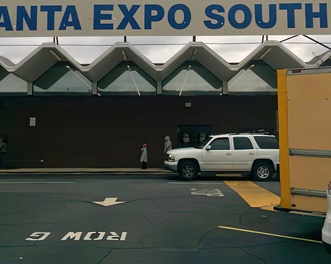 The Atlanta Expo South building stands ready - like a treasure chest waiting to be opened by eager vintage hunters.