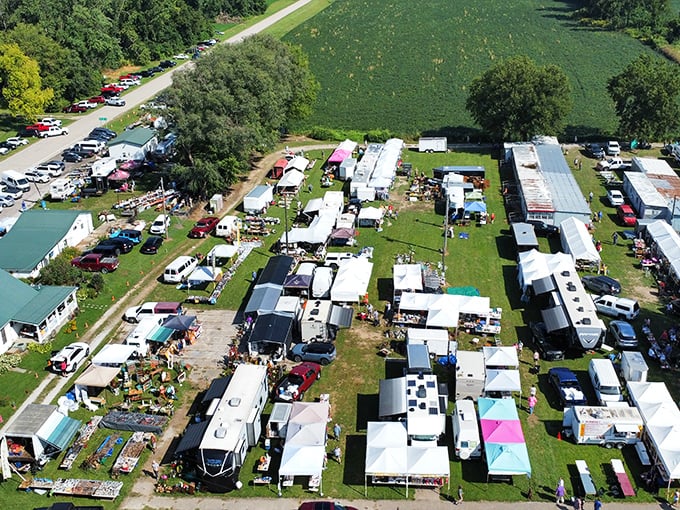Treasure hunter's paradise! Sparks Flea Market transforms Kansas farmland into a bustling bazaar where one person's attic finds become another's prized possessions.