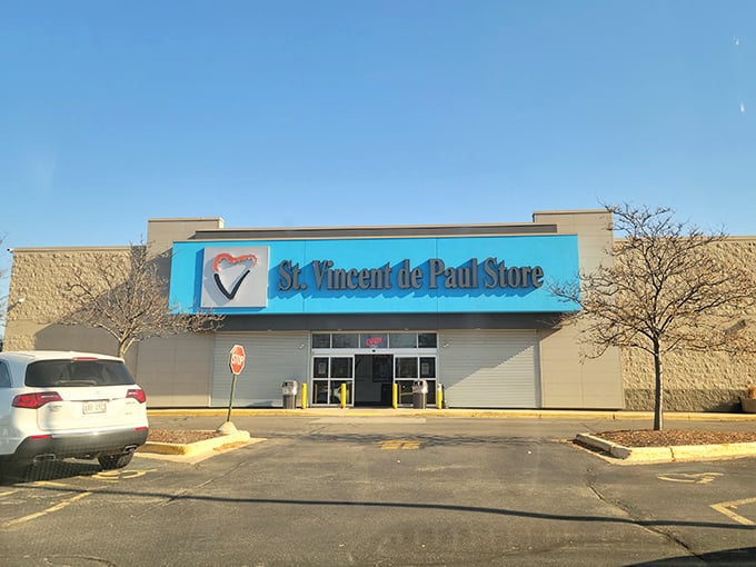 The bright blue storefront of St. Vincent de Paul beckons like a treasure chest waiting to be opened. Thrifting adventures start here!