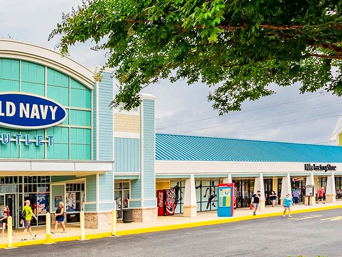 Bright blue skies and colorful storefronts create the perfect backdrop for serious bargain hunting adventures.