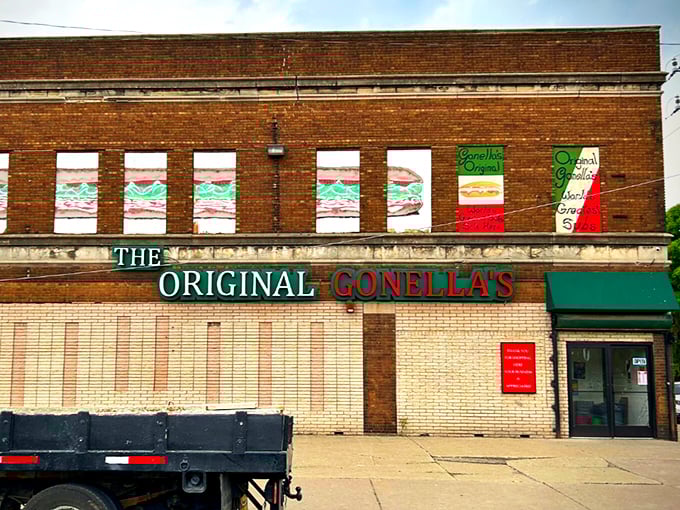 That iconic brick facade with sandwich murals tells you everything &ndash; legendary Italian subs await inside!