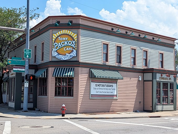 Like a scene from "Cheers," this corner institution welcomes everyone with striped awnings and timeless charm.