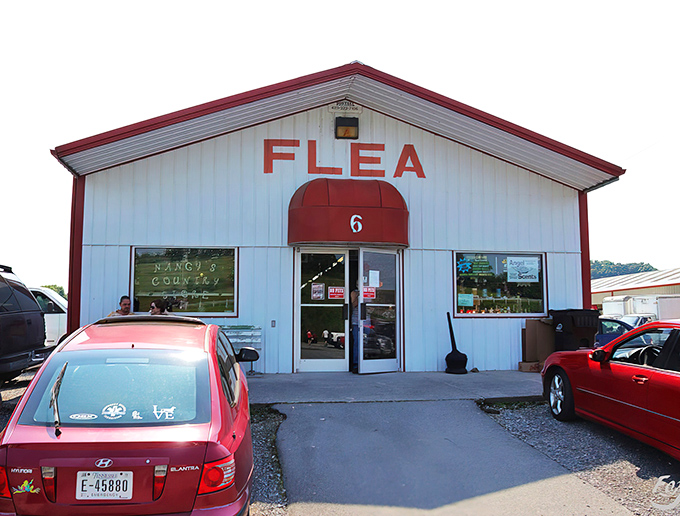 That classic blue building says "FLEA" like it means business &ndash; your treasure hunt headquarters awaits inside.