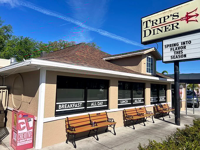 Trip's Diner sits ready like a trusty friend, promising hearty meals and honest coffee.