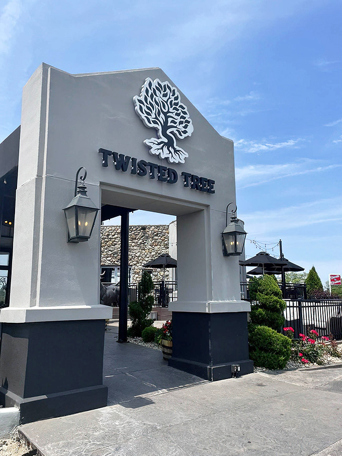 Modern elegance meets serious steak craft - this sleek entrance promises culinary adventures worth the drive.