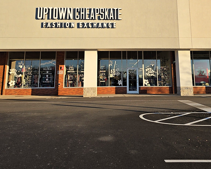 The sleek storefront of Uptown Cheapskate beckons with promise &ndash; where fashion finds a second life without emptying your wallet.