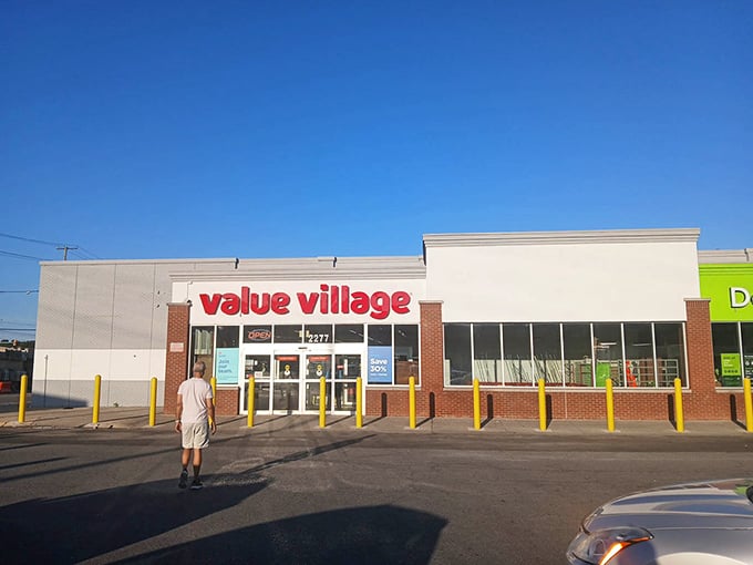 Like a beacon calling to bargain hunters everywhere, this Value Village storefront promises adventures in secondhand treasure hunting.