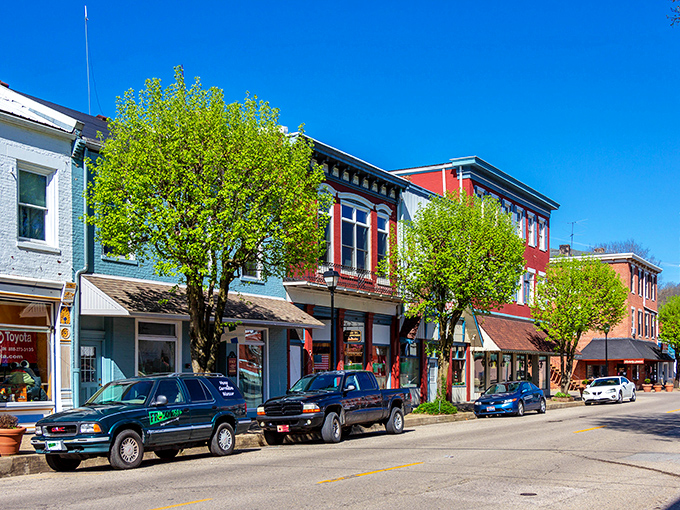 Main Street magic unfolds where colorful storefronts create a rainbow of small-town charm and endless possibilities.