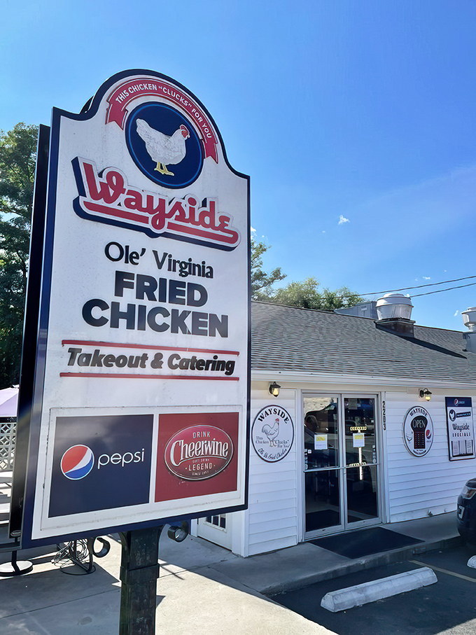 That classic sign promises exactly what you'll get: old-school Virginia fried chicken done right, no fancy tricks needed.